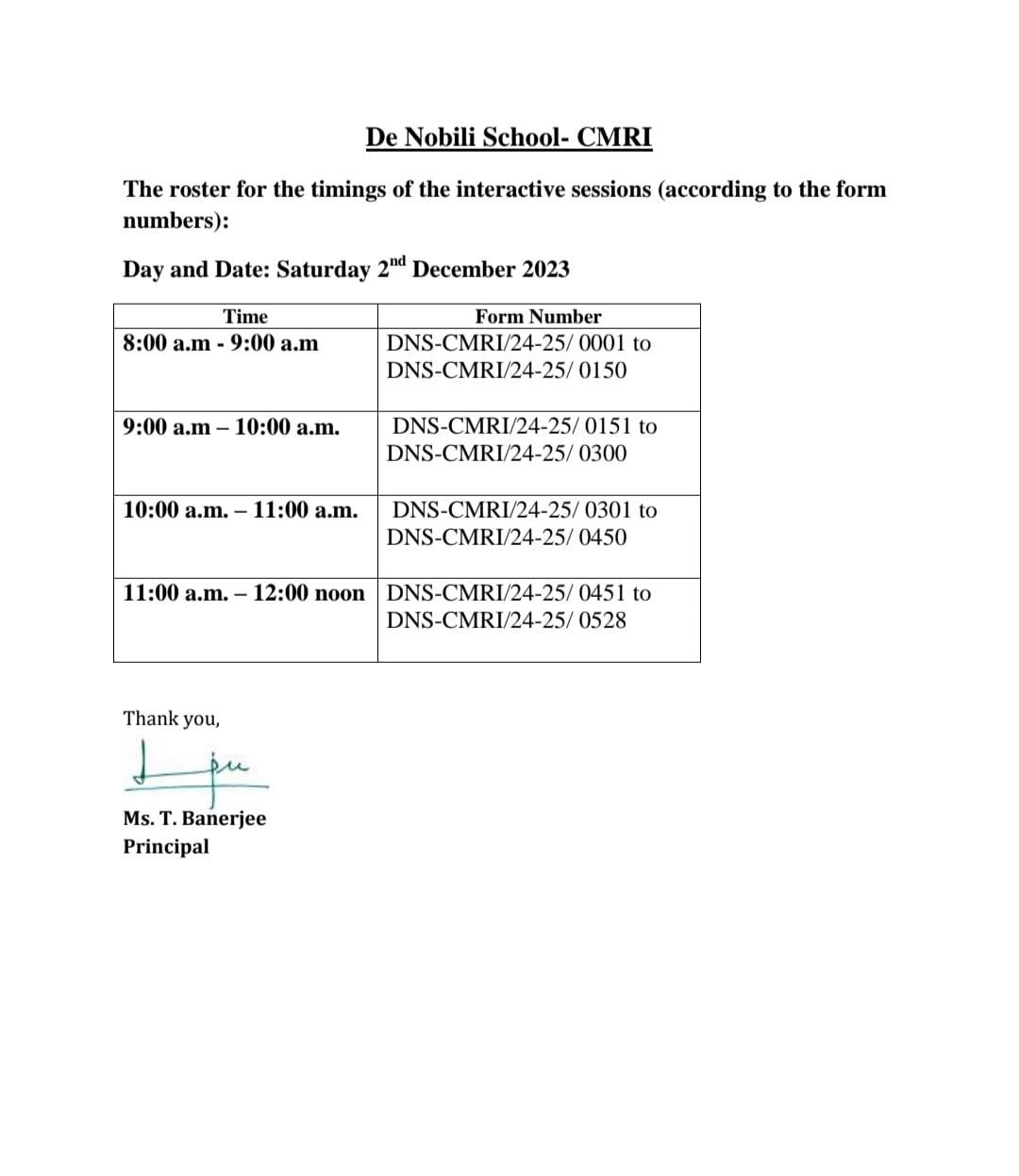 De Nobili School, CMRI